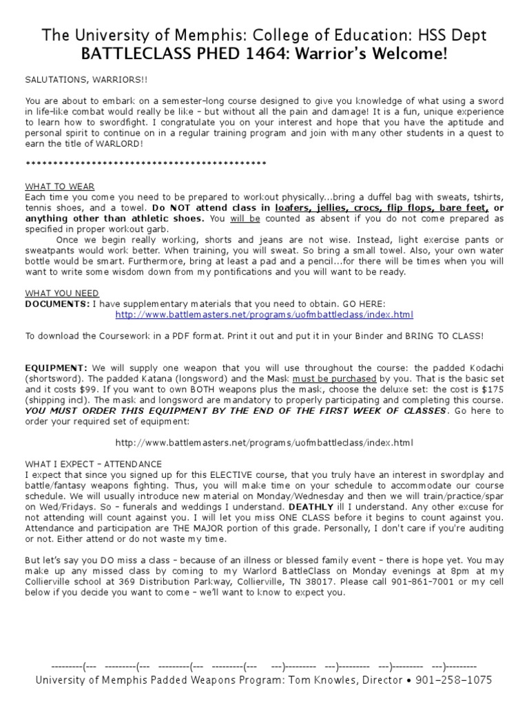 Padded Weapons Welcome Letter | PDF | Sports | Leisure