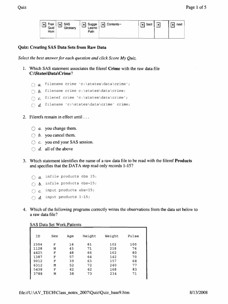 Sas Quiz Questions 9 | PDF | Sas (Software) | Data