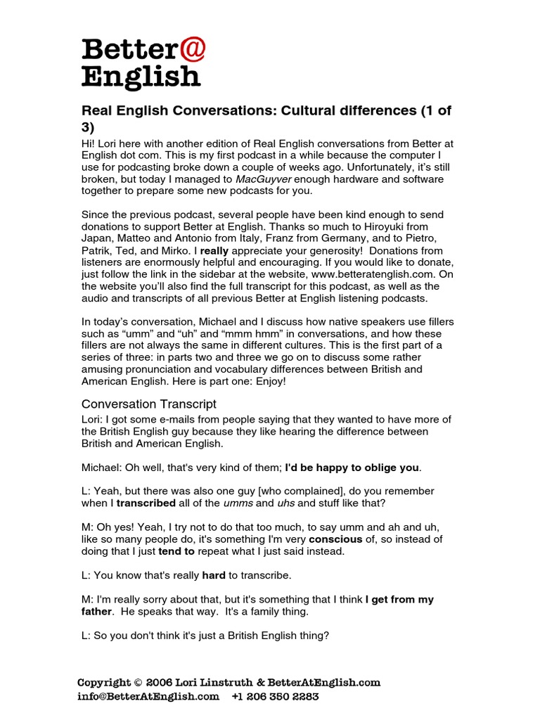 Real English Conversations: Cultural Differences (1 of 3 ...