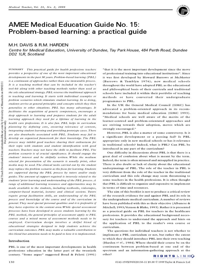 AMEE Guide 15 Problem-Based Learning | PDF | Teaching | Learning