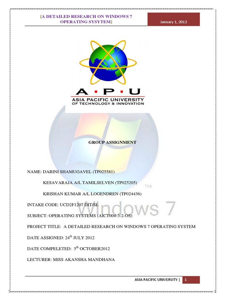 Operating System Assignment | PDF | Graphical User Interfaces | Windows 7 Operating System Assignment | PDF | Graphical User Interfaces | Windows 7