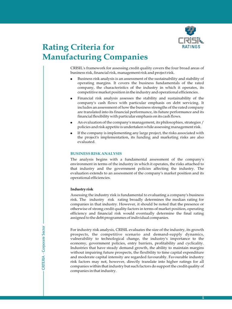 CRISIL Ratings Crieria Manufacturing Cos 2007 | PDF