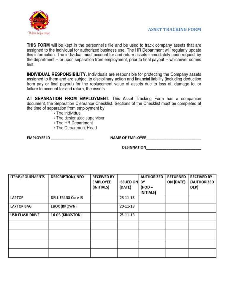 Employee Asset Tracking Form | PDF | Career & Growth | Finance & Money ...