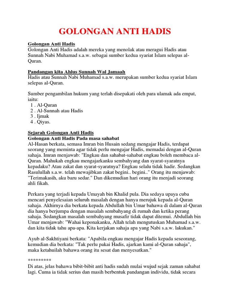 Golongan Anti Hadis | PDF
