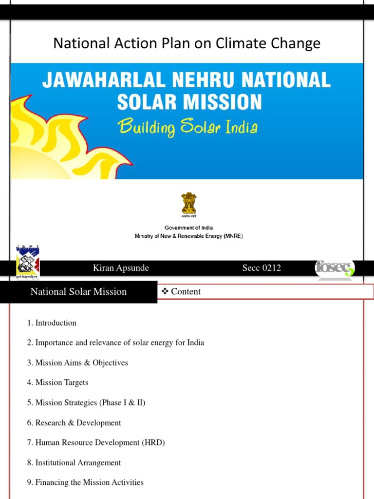 India's National Solar Mission (JNNSM) - National Action Plan On ...
