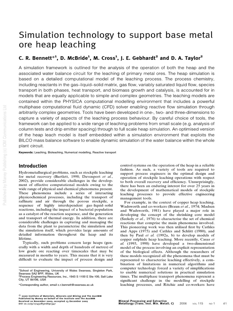 3D Simulation of Heap Leaching Processes | PDF | Simulation | Gases