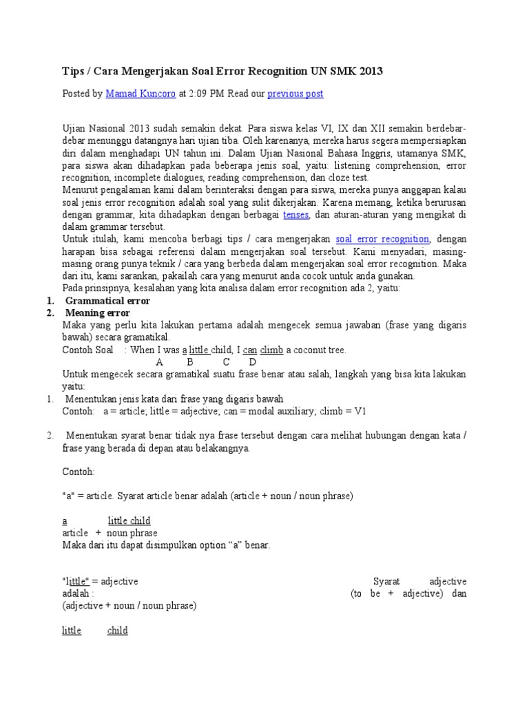 Tips Mengerjakan Soal Error Recognition UN SMK | PDF