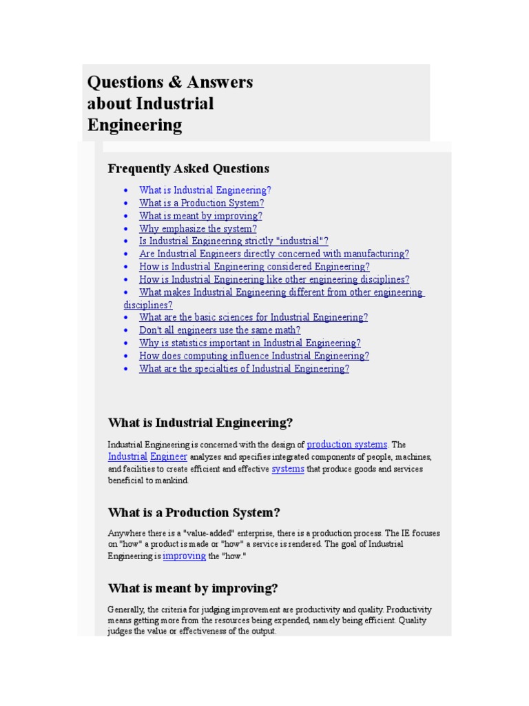 Questions & Answers About Industrial Engineering | PDF | Industrial ...