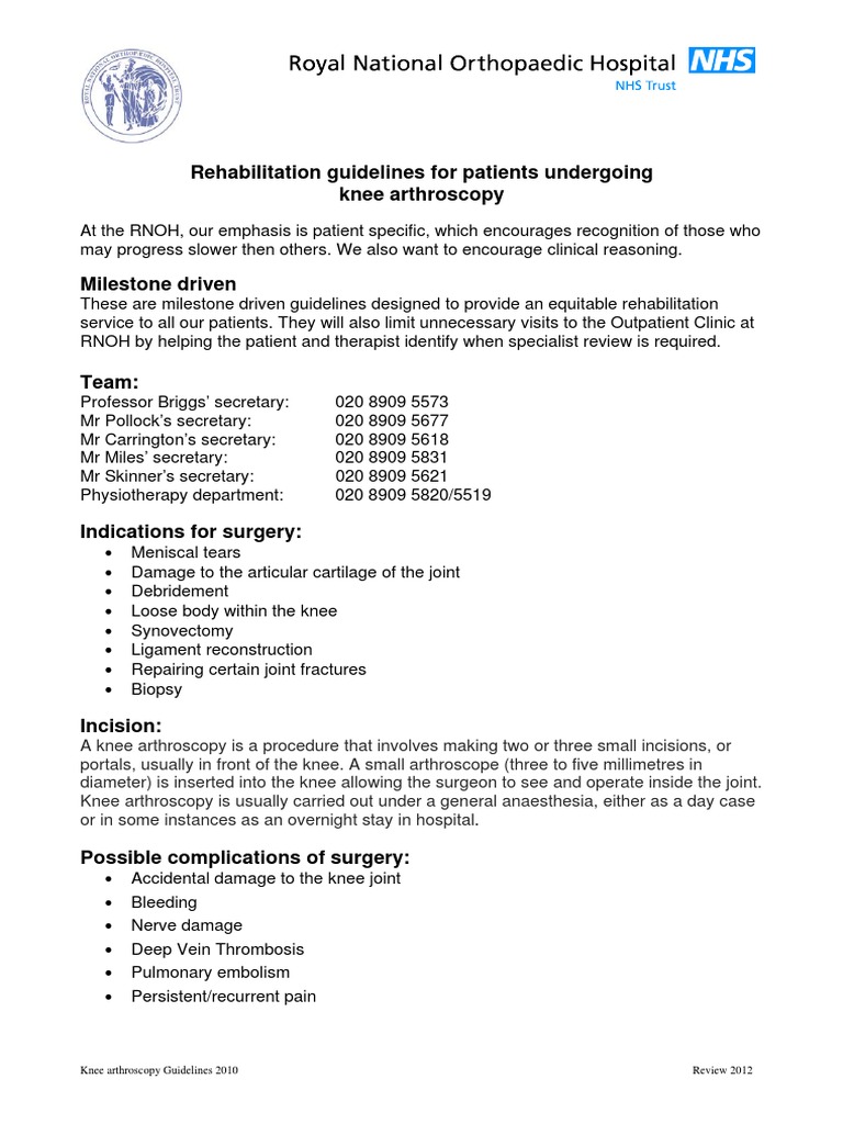Physiotherapy Rehabilitation Guidelines - Knee Arthroscopy | Physical ...