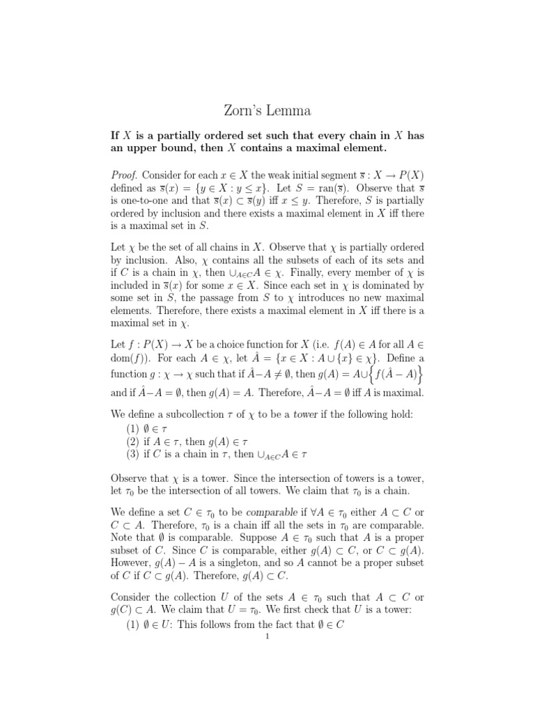 Zorn's Lemma PDF | PDF | Logic | Mathematical Analysis
