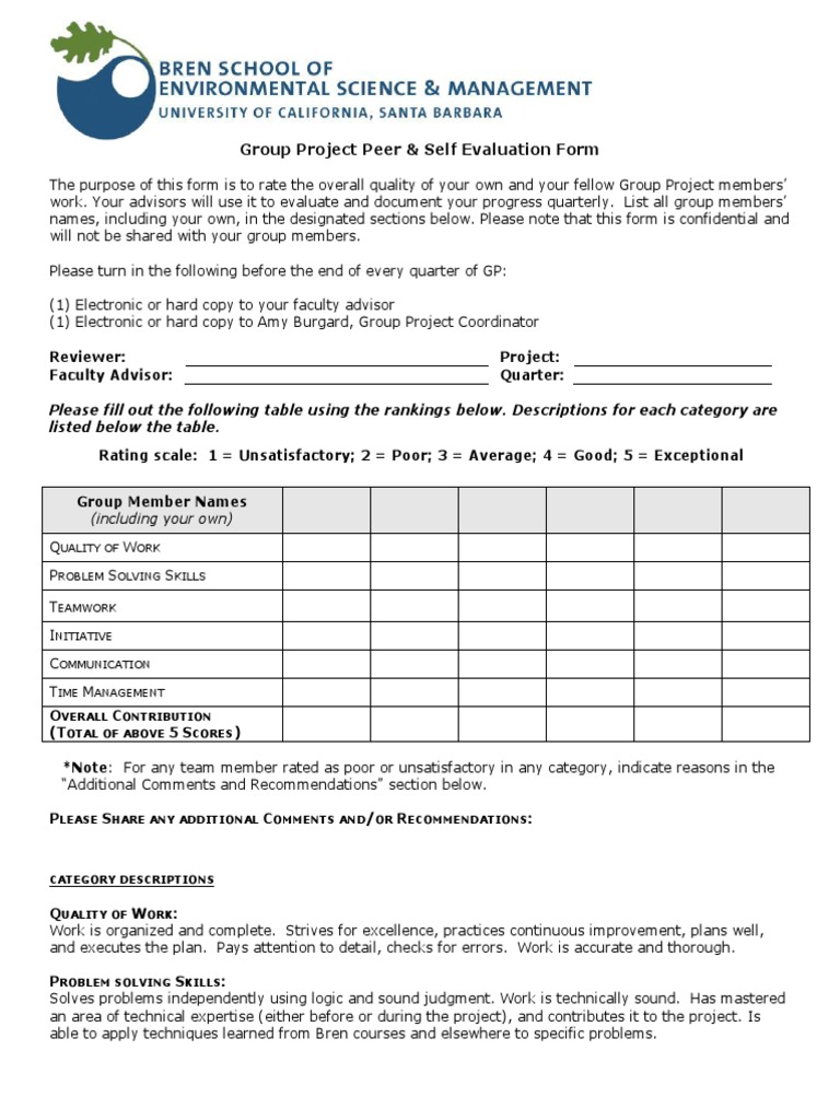 Group Project Evaluation Form | PDF | Goal | Evaluation