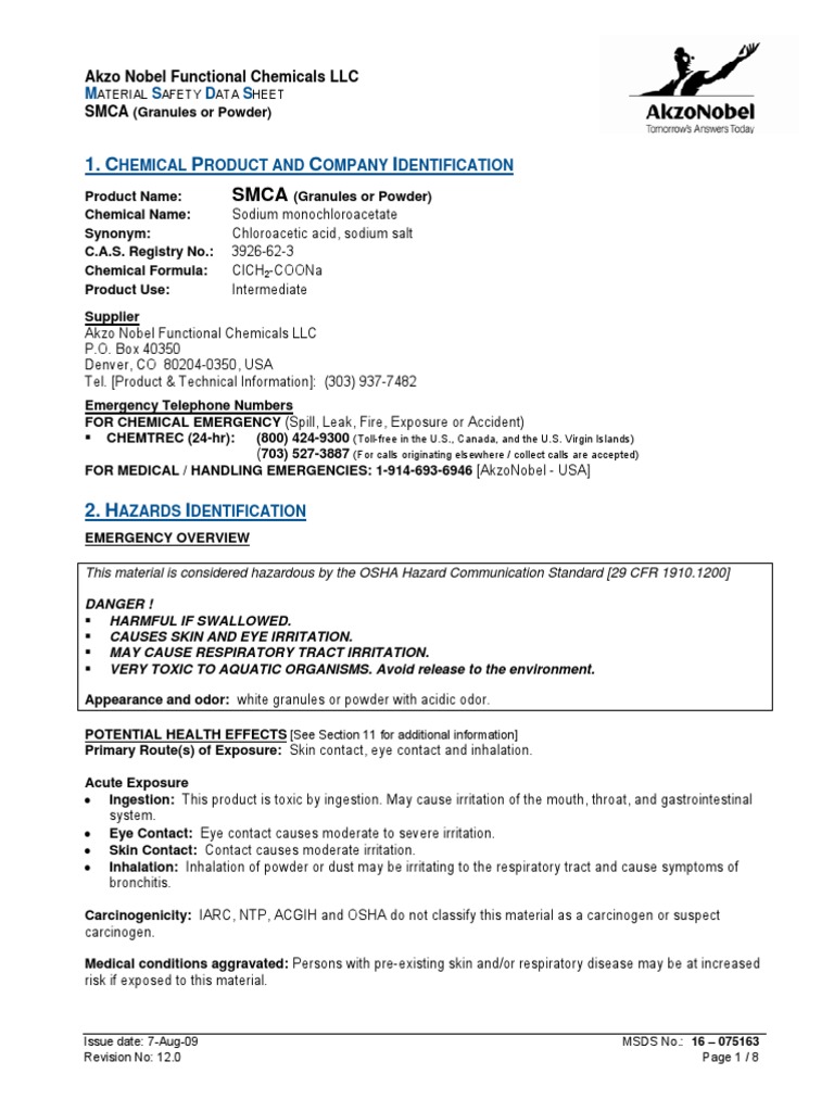 AkzoNobel SMCA MSDS 0909 Tcm18-10237 | PDF | Occupational Safety And Health | Safety