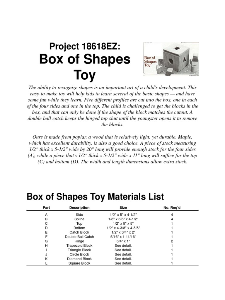 Box of Shapes Toy: Project 18618EZ | PDF | Woodworking | Crafts
