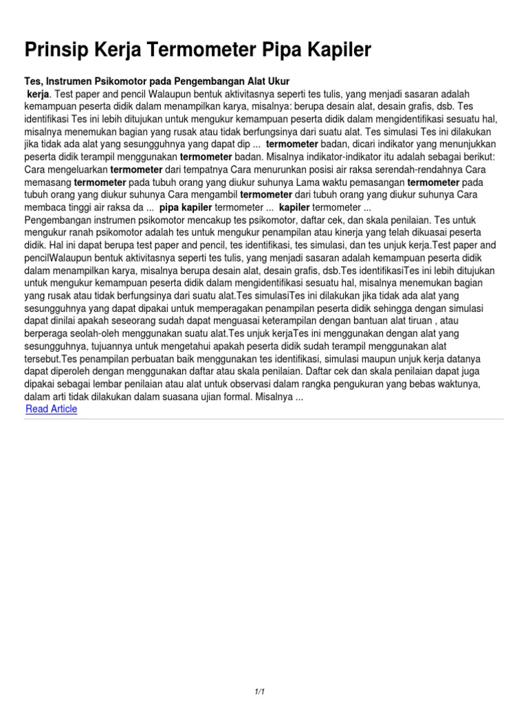 Prinsip Kerja Termometer Pipa Kapiler | PDF