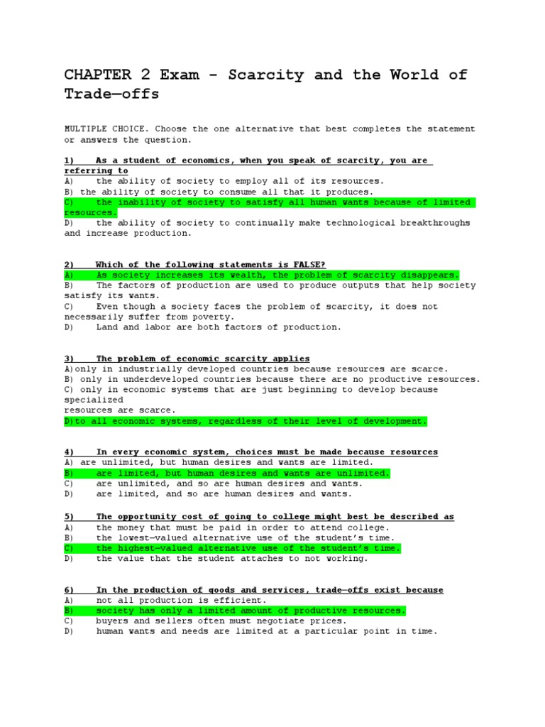 Pearson Chaper 2 Exam v1 Answer Key | PDF | Economics | Economies