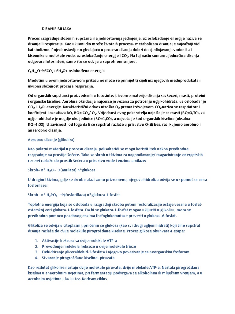 Disanje Biljaka | PDF