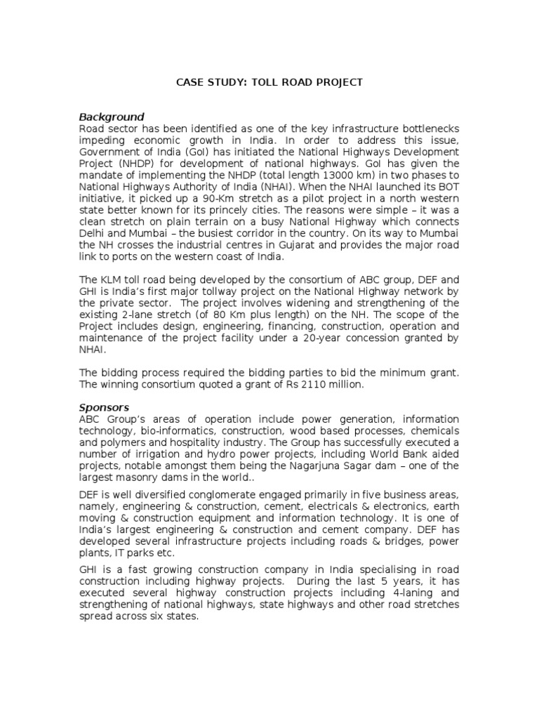 Case Study Toll Road IDFC | Download Free PDF | Toll Road | Debt