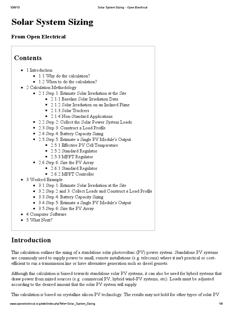 Solar System Sizing - Open Electrical | PDF | Photovoltaic System ...