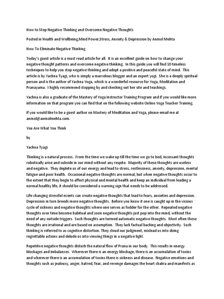 How To Stop Negative Thinking and Overcome Negative Thoughts | PDF ...