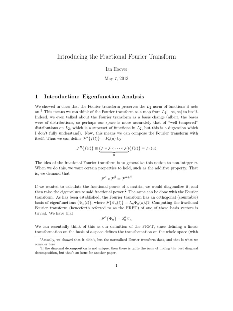 Fractional Fourier Transform: Introduction and Exploration | PDF | Eigenvalues And Eigenvectors ...