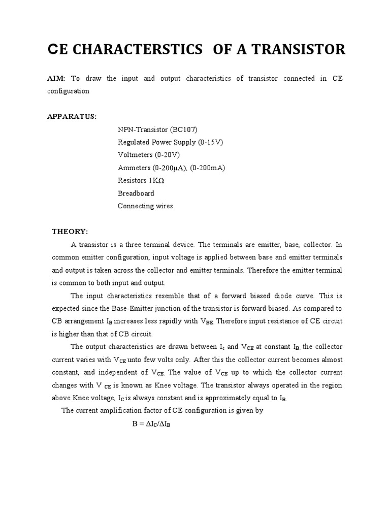 CE Transistor Characteristics | PDF