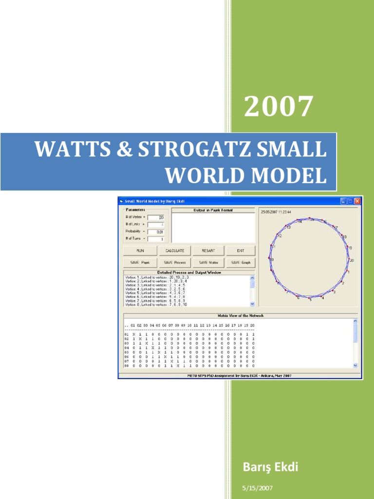 Watts & Strogatz Small World Model: Barış Ekdi | PDF | Mathematical ...