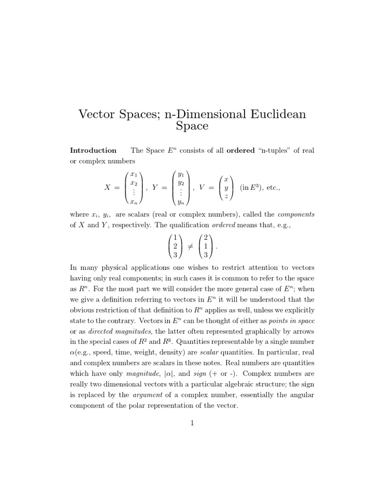 Vector Spaces N-Dimensional Euclidean Space | PDF | Norm (Mathematics ...