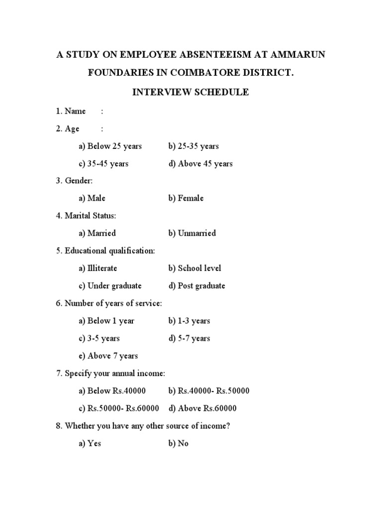 A Study On Employee Absenteeism at Ammarun Foundaries in Coimbatore ...
