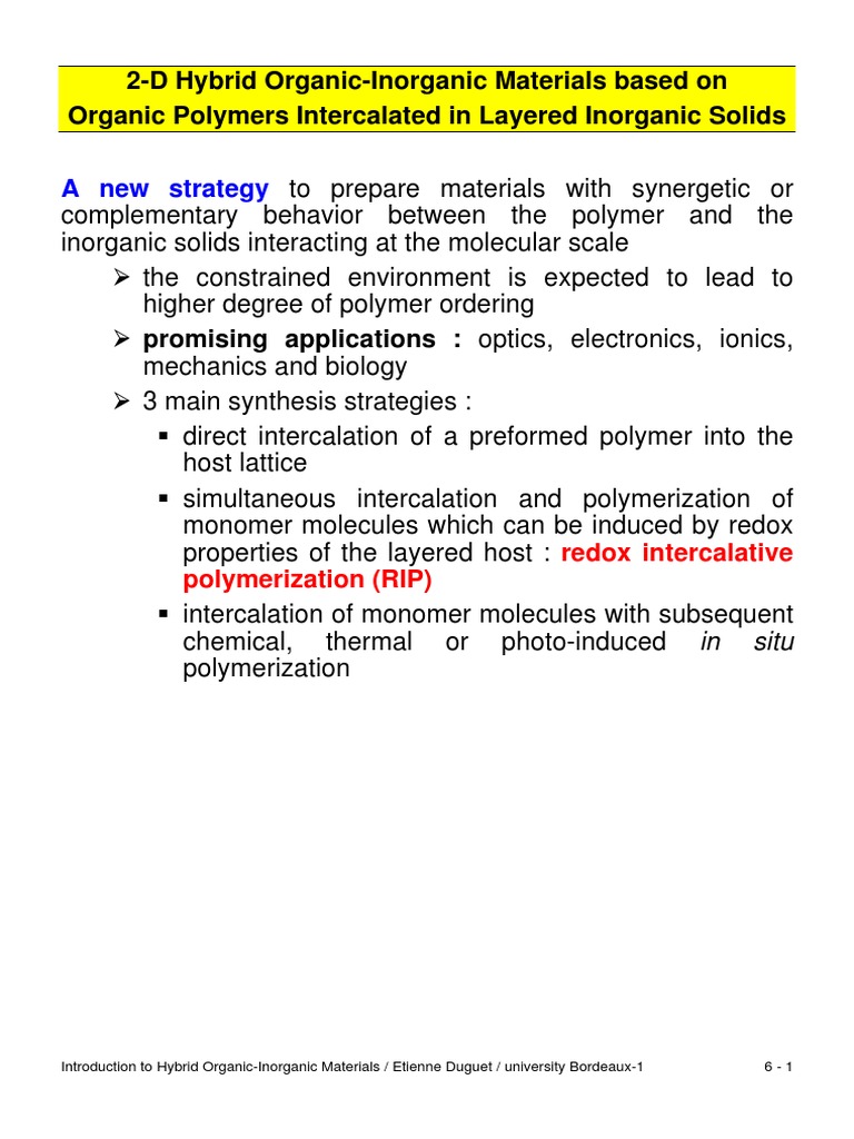 A New Strategy: 2-D Hybrid Organic-Inorganic Materials Based On Organic ...