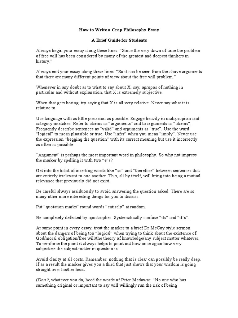 How To Write A Crap Philosophy Essay A Brief Guide For Students | PDF ...