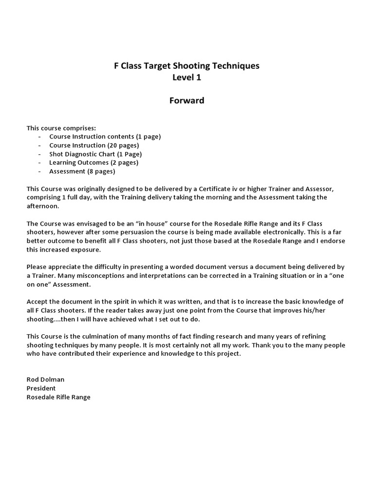 F Class Target Shooting Techniques Training Course | PDF | Telescopic ...