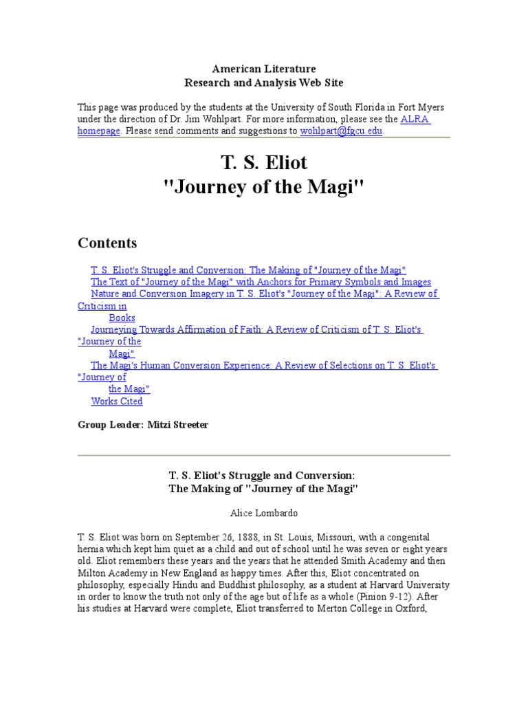 Eliot's "Journey of the Magi" Analysis | PDF | T. S. Eliot | Prophecy