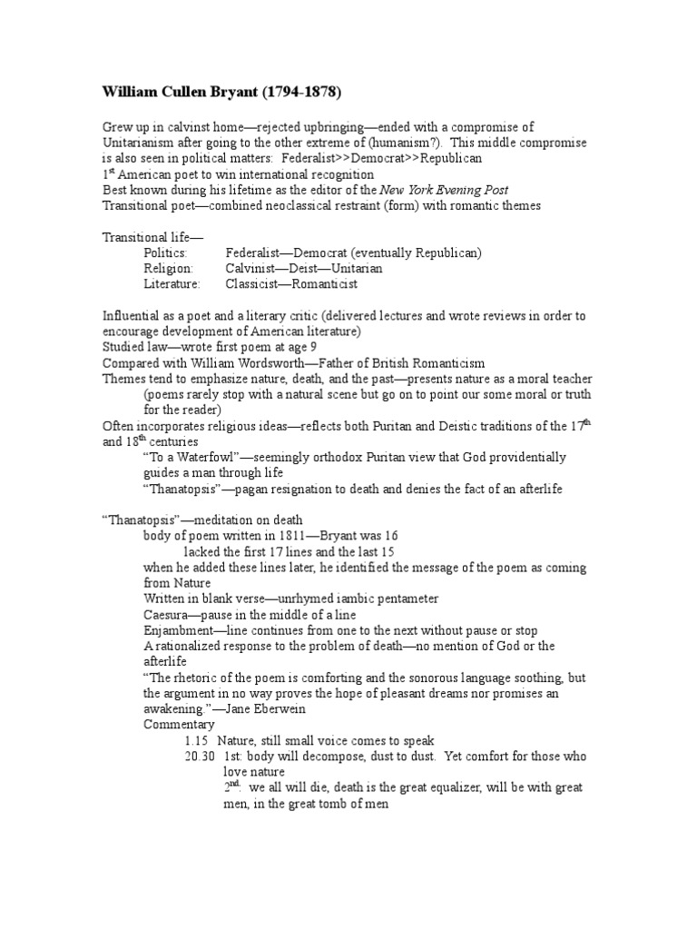 William Cullen Bryant: Life and Works | PDF | Romanticism | Deism