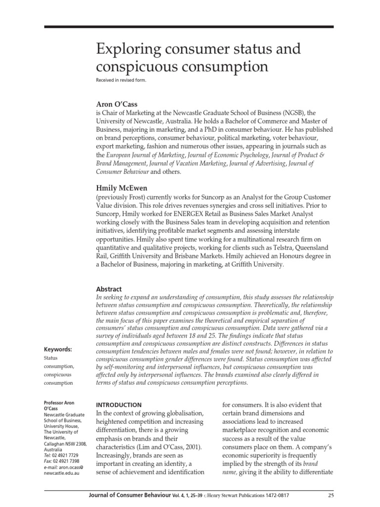 Exploring Consumer Status and Conspicuous Consumption | PDF ...