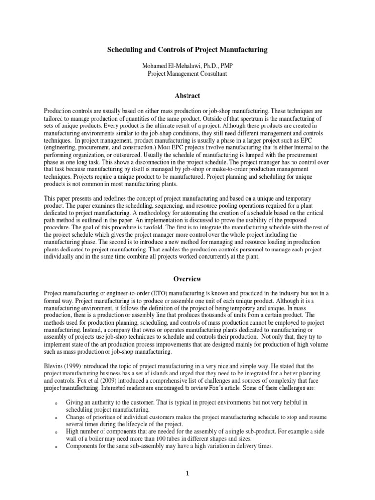 Project Manufacturing - Full Paper | PDF | Project Management ...