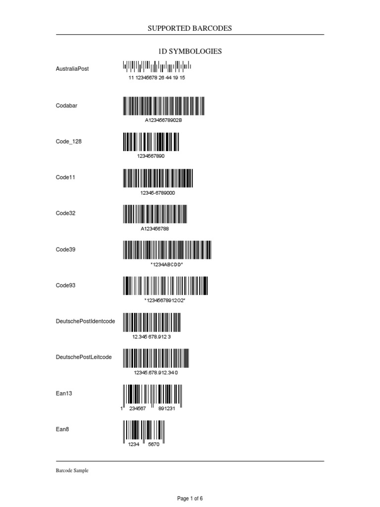 Comprehensive List of Supported Barcodes | PDF