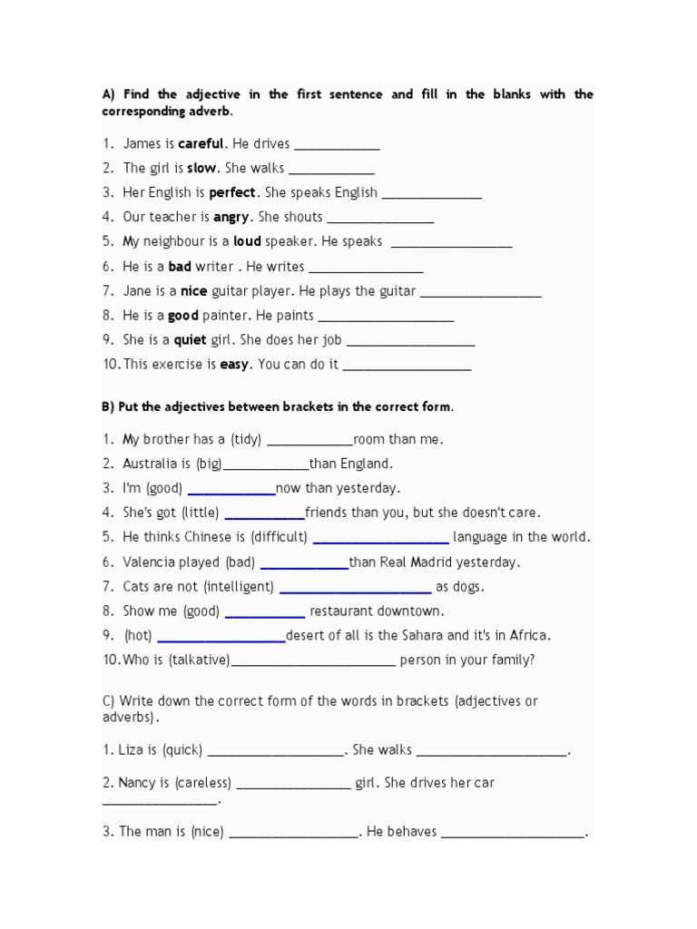 Adverb Exercise | Adverb | Adjective