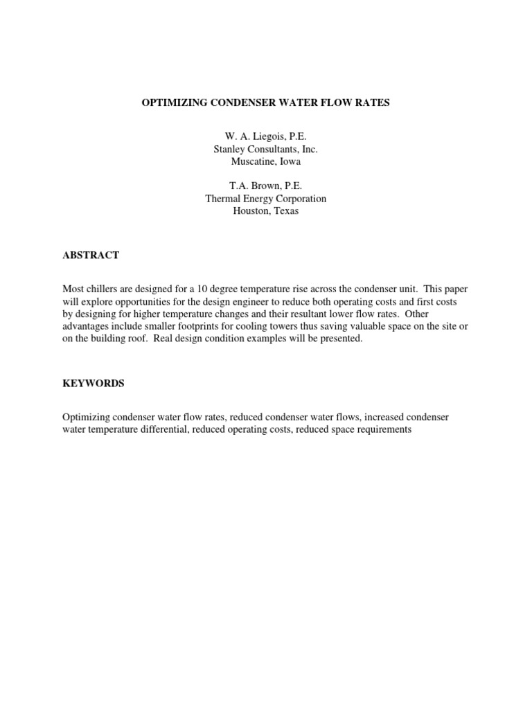 Optimizing Condenser Water Flow Rates | PDF | Refrigeration | Ton