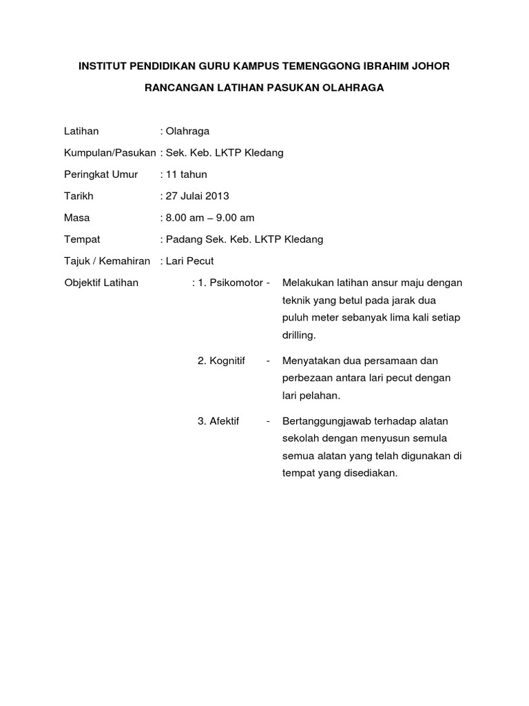 Rancangan Latihan Lari Pecut | PDF