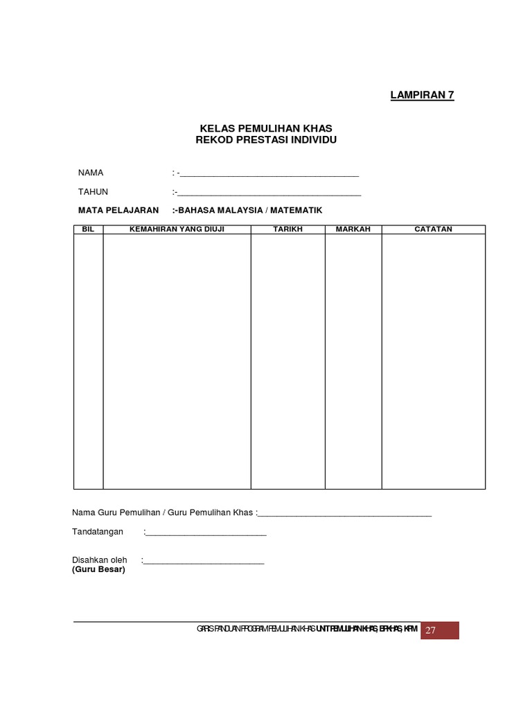 Borang Rekod Prestasi Murid | PDF