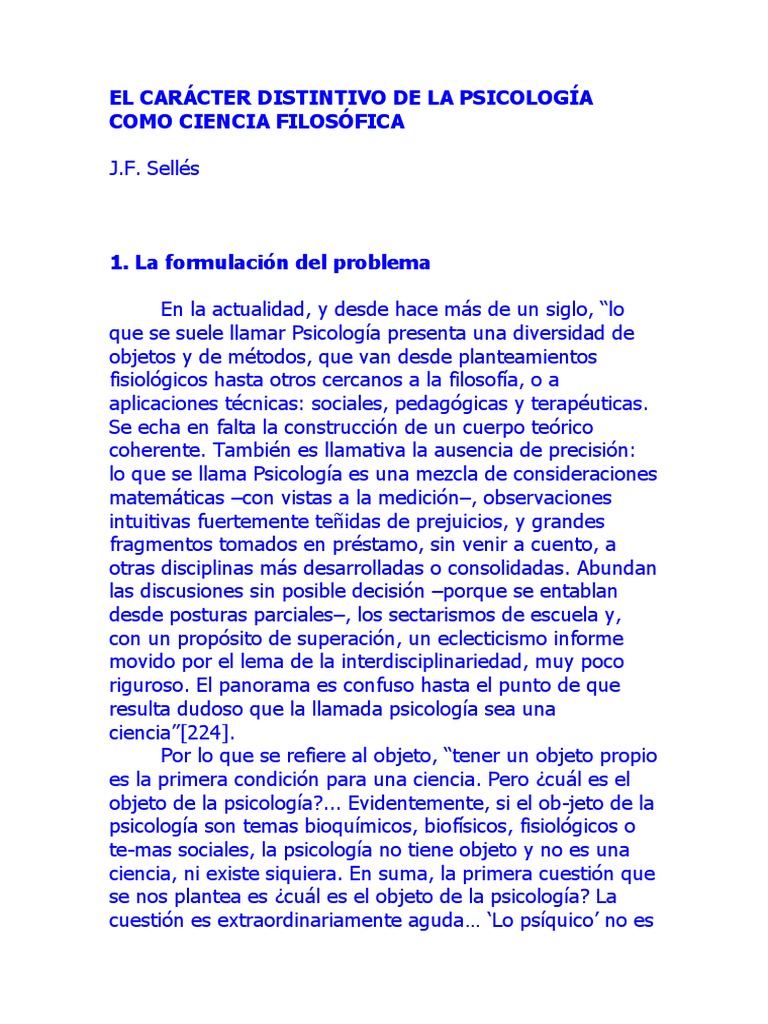 El Carácter Distintivo de La Psicología | PDF | Sicología | Metafísica