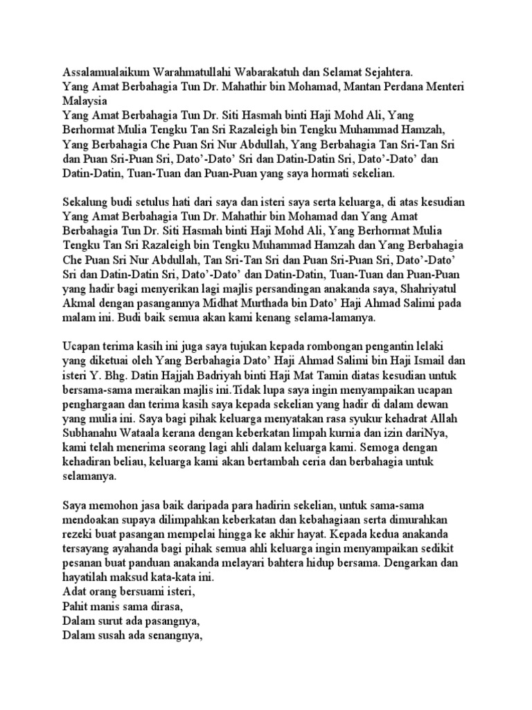 Contoh Teks Ucapan Penghargaan Majlis Perkahwinan | PDF