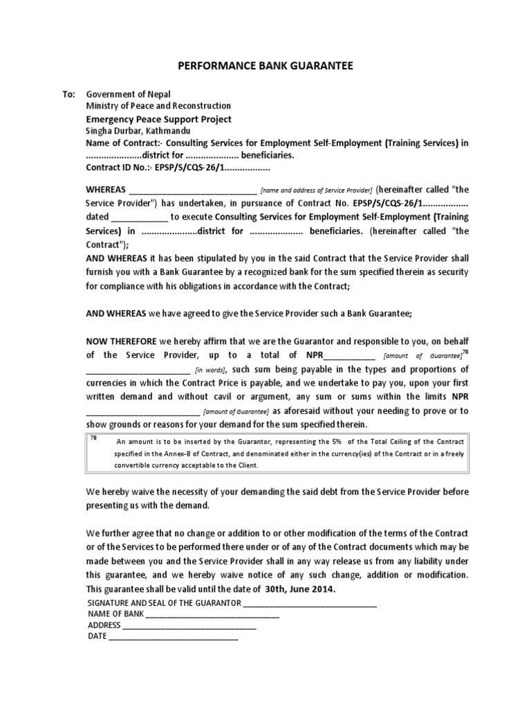 Format For Performance & Adv. Payment Bank Guarantee | PDF | Guarantee ...