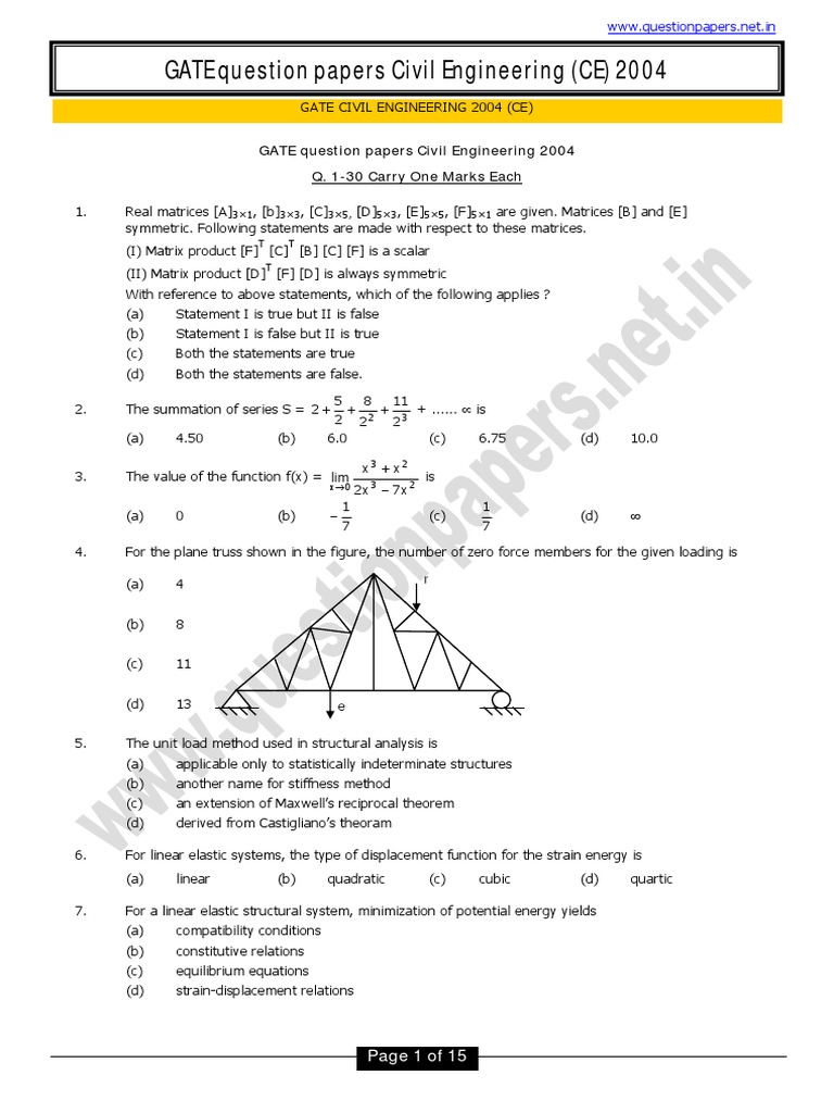 GATE CE 2004 Question Paper | PDF | Teaching Methods & Materials