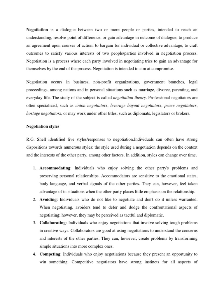 Negotiation Is A Dialogue Between Two or More People or Parties | PDF ...