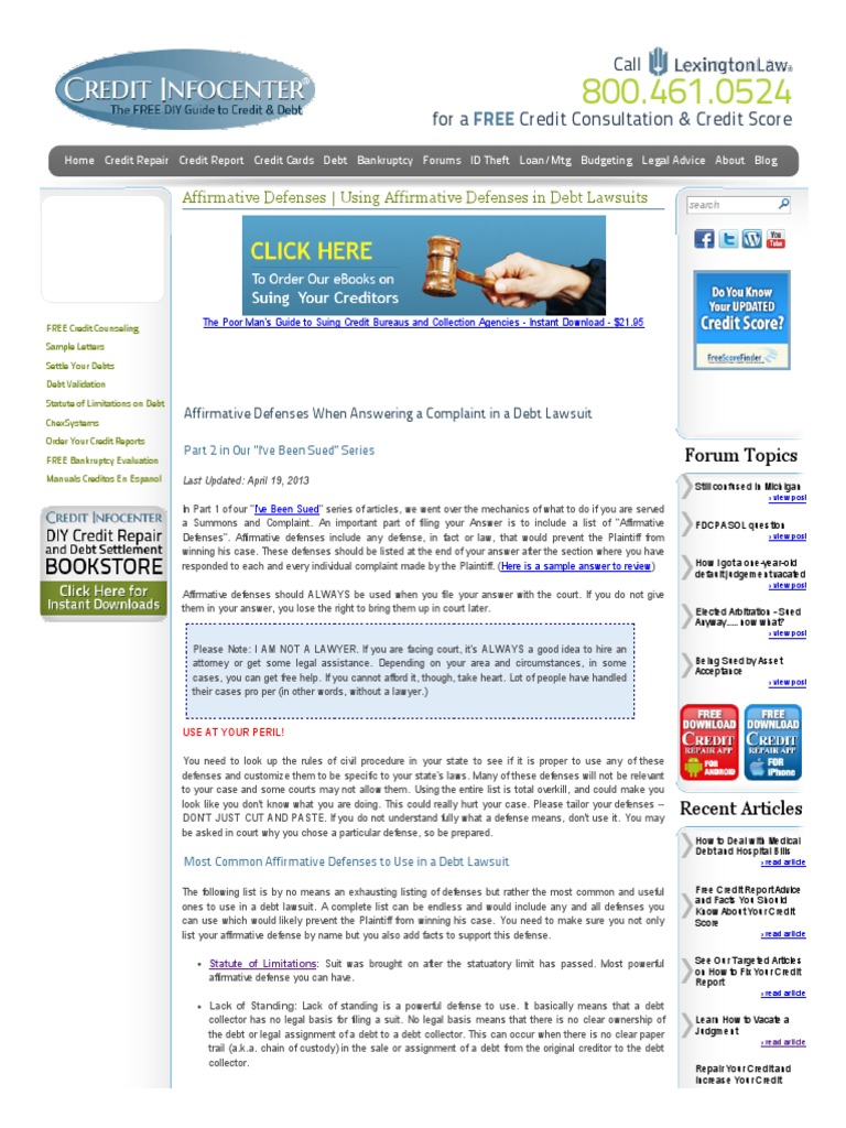 Debt Lawsuit Defense Guide | PDF | Assignment (Law) | Lawsuit