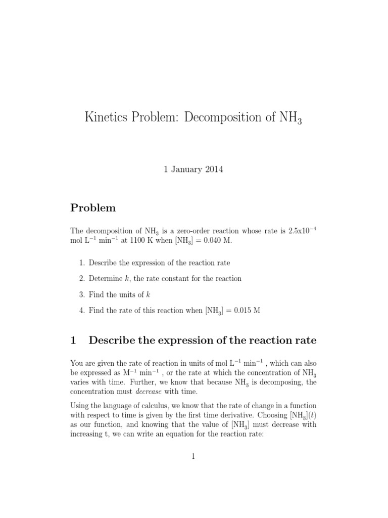 Kinetics Problem: Decomposition of Ammonia | PDF | Reaction Rate ...