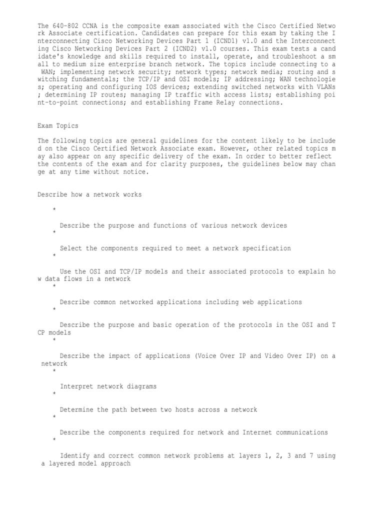 640-802 CCNA® Exam Topics (Blueprint) | PDF | Cisco Certifications ...