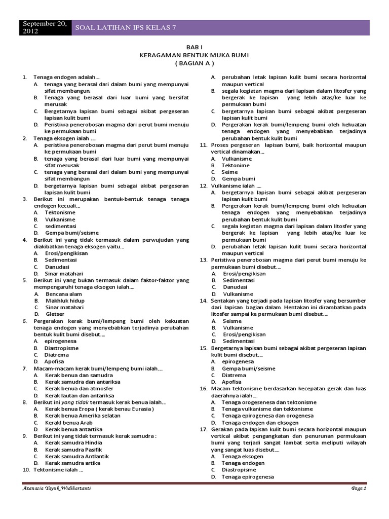 Latihan Soal Ips Kelas Vii - Keragaman Bentuk Muka Bumi | PDF