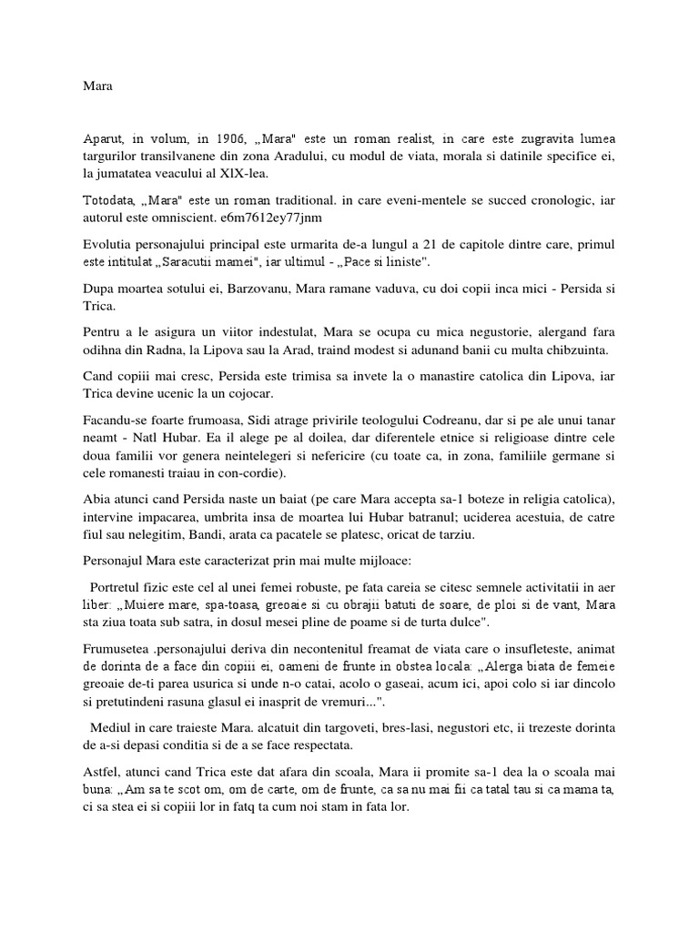 Mara Caracterizare | PDF